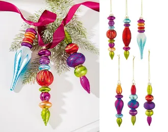 Gilde Weinachtsbaumanhänger 6tlg. Set, Baumschmuck, Conical, Glas, Mehrfarbig H. 19 cm, D. 4,5 cm