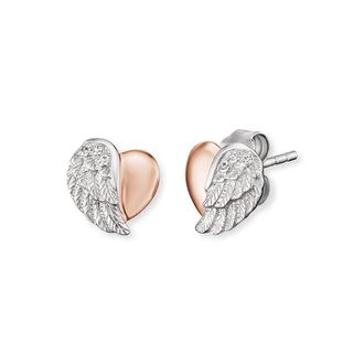 Engelsrufer Damen Ohrringe Ohrstecker Herzfl&uuml;gel Bicolor aus Sterling Silber, Steckverschluss, besetzt mit 6 wei&szlig;en Zirkonia Steinen, nickelfrei, 9mm, ERE-LILHEAR