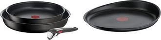 T-fal Ingenio, Lot de 3 pi&egrave;ces, Po&ecirc;les 24 et 28 cm + poign&eacute;e, Induction, Indicateur de d&eacute;marrage de cuisson & Ingenio Eco Resist Po&ecirc;le &agrave; cr&ecirc;pe 27 cm, Fonte 