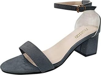 Generic Sandales de f&ecirc;te pour femme Mary Jane &agrave; talons hauts en daim verni - Confortables pour invit&eacute;s de mariage, bureau, soir&eacute;e, gris, 37.5 EU
