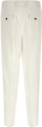 Brunello Cucinelli High-Waist Pleated Cotton Trousers - Cream