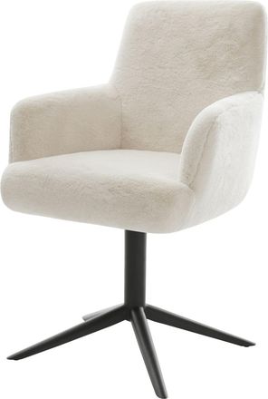 DELIFE Esszimmerstuhl Heira-Flex mit Armlehnen Fu&szlig;kreuz Schwarz Pl&uuml;sch Creme-Wei&szlig; 360&deg; drehbar Wippfunktion Taschenfederkern