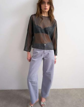 Topshop Barrel - Jean &agrave; taille haute - Lilas-Noir