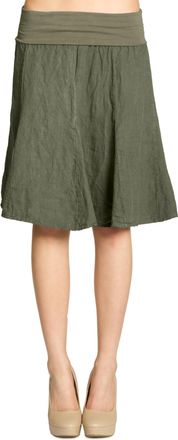CASPAR Fashion Damen Midi Sommer Leinenrock Knielang Sommerrock mit Stretch Bund - RO014, Farbe:Oliv gr&uuml;n, Mode Gr&ouml;&szlig;e:L-XL