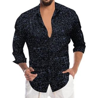 Generic Chemise pour homme - Coupe ajust&eacute;e - Impression 3D - Henley - Haut confortable - Haut doux - Pour f&ecirc;te - Stretch - D&eacute;contract&eacute; - L&eacute;ger - Boutonn&eacute; - Ch