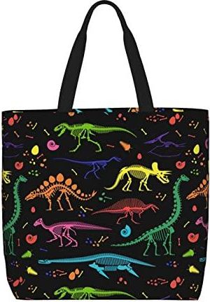 Generic Sac De Courses Motif De Squelette De Dinosaure Noir Et Blanc Femmes Sac &Agrave; Bandouli&egrave;re R&eacute;utilisable Lavables Sacs &Agrave; Main, Pour Shopping, Burea, Filles,