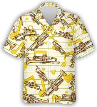 Keephen TangoDS Instruments de Musique Chemise Hawaiienne Femmes Hommes Trompette Impression 3D Manches Courtes Chemises &agrave; Boutons &Eacute;t&eacute; Chemise Aloha Plage