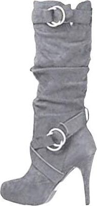 Minetom Bottes De Femme Daim Stiletto Talons Haut Boots Automne Hiver Chaussures Bottes Longues Gris 39 EU