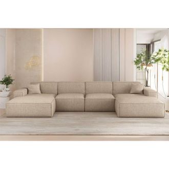 Fun M&ouml;bel Wohnlandschaft Sofa U-Form CELES PREMIUM in Stoff Artico Beige