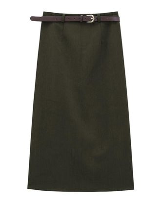 Minetom Cordrock Damen Herbst Winter Cord Rock Lange R&ouml;cke Kordsamt Midirock Hohe Taille Skirt Bodycon Bleistiftrock Wickelrock mit G&uuml;rtel B Gr&uuml;n L