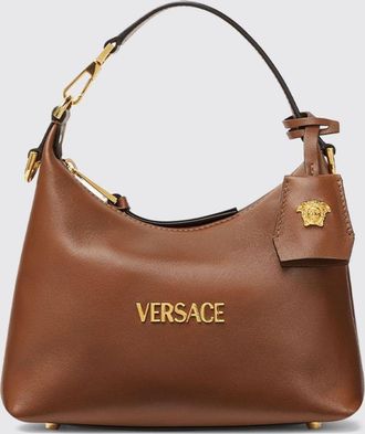 Versace Mini-Hobo-Tasche aus glattem Kalbsleder mit Anh&auml;nger und Schriftzug-Logo