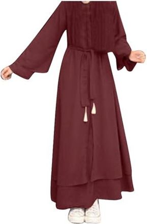 Generic Robe amincissante musulmane 2026 | Coupe ample d&eacute;contract&eacute;e avec ceinture et v&ecirc;tements, Rouge, 3XL