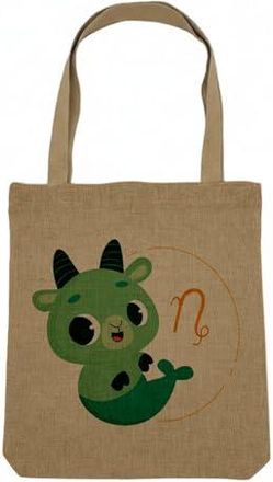 Fabulous Sac Shopping Tote Bag Aspect Lin - Capricorne Signe astrologie Zodiaque Dessin Symbole Illustration - Sac de Courses Toile Epaisse 360g Beige Naturel 