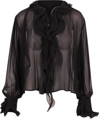 Ermanno Scervino Femme, Blouses et Chemises, Noir, Taille: 38 FR Chemisier en soie semi-transparente avec volants