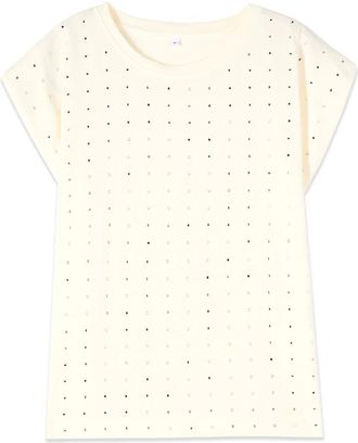Oltre Femme, Tops, Blanc, Taille: 44 FR T-shirt en coton orn&eacute; de cristaux