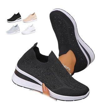 Generic Baskets &agrave; plateforme en tricot scintillant pour femme, chaussures &eacute;l&eacute;gantes et l&eacute;g&egrave;res pour la marche, le shopping, les voyages et le quotidien, Noir,