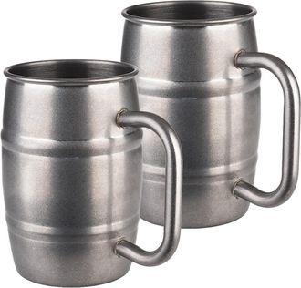Assheuer & Pott Ausgefallenes Bierkrug 2-er Set Humpen 0,5 Liter aus Edelstahl in Antikoptik