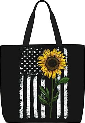 Generic Sac Fourre-Tout Drapeau Tournesol Sac De Shopping Personnaliser Lavables Sacs En Toile Pour Femmes, Pour Filles, Femmes, Tous Les Jours, Shopping