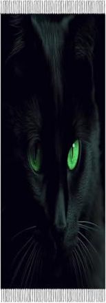 Generic &Eacute;charpe Ch&acirc;le Longue Wrap Imprim&eacute; chat noir aux yeux verts Unisexe Ch&acirc;le pour Mariage Party Femmes 68x196cm