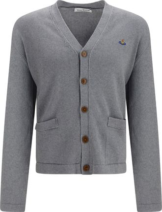 Vivienne Westwood Mens Cardigan Alex Dark Grey Melange Cotton Sweater