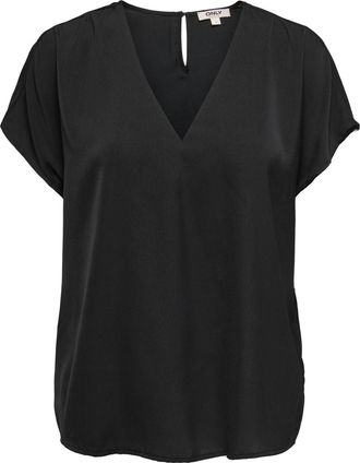 Only Damen Onllucy Life Ss Satin V-Neck Top WVN, Black, M