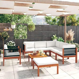 vidaXL 8-tlg. Garten-Lounge-Set mit Kissen Cremefarbenes Holz Akazie & Seil Vidaxl