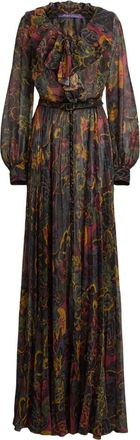 Ralph Lauren Collection Falten-Maxikleid mit Rüschenkragen - Schwarz