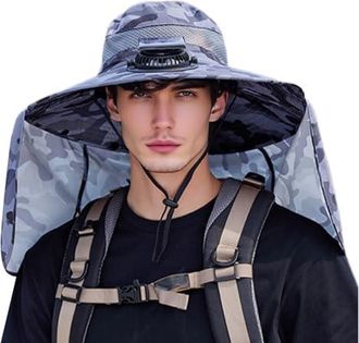 Generico Chapeau avec ventilateur &agrave; &eacute;nergie solaire - chapeau &agrave; large bord avec ventilateur USB respirant &agrave; &eacute;nergie solaire et parasol, pour randonn&eacute;e, journ&eacute;e