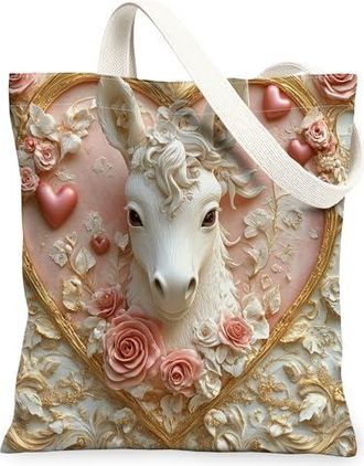 Generic Sac fourre-tout en toile motif &acirc;ne pour le shopping 33 x 38 cm, sac d&eacute;picerie r&eacute;utilisable pour la Saint-Valentin, sac d&eacute;picerie pour femme, peinture 