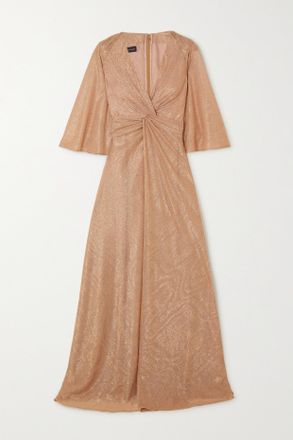 Talbot Runhof Robe Aus Metallic-voile Mit Cape-effekt, Pailletten Und Twist-detail - Orange