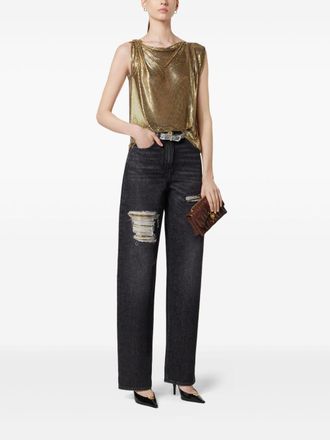 Versace Metal-Mesh Ripped Jeans - Black
