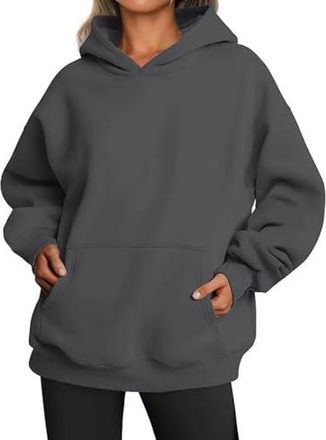 Generic Sweat &agrave; capuche dhiver pour femme, grande taille, pull tendance, chandails d&eacute;contract&eacute;s, hauts dentra&icirc;nement en polaire, gris fonc&eacute;, 3XL