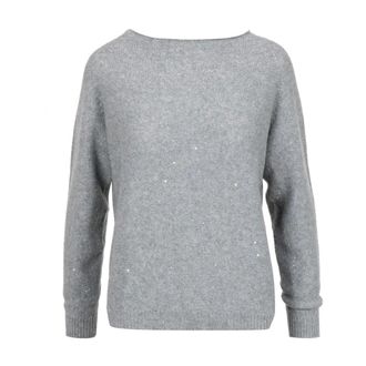 Gran Sasso Femme, Pulls, Gris, Taille: 40 FR Micro Sequins Boat Neck