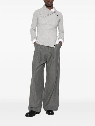 Sportmax Collared Virgin Wool Knit Sweater - Gray