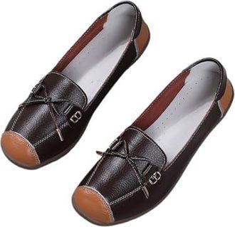 Generic Mocassins pour Femmes en Cuir à Bout Rond décontractés, à Lacets et noeud à la Mode, adaptés à la Conduite,café,43 EU