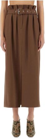 Dries Van Noten Femme, Pantalons, Brun, Taille: 36 FR High-Waisted Pleated Midi Skirt with Belt