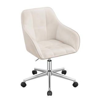 Woltu Chaise Bureau, Chaise Coiffeuse, Ergonomique, Si&egrave;ge Rembourr&eacute; et Pivotant, Hauteur R&eacute;glable, en Velours, Cr&egrave;me Blanc, BS145cm