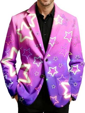 Generic Veste en velours c&ocirc;tel&eacute; pour homme - Imprim&eacute; multicolore - Costume de carnaval avec motif de ville - Veste en velours c&ocirc;tel&eacute; moderne - Blazer de loisi