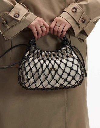 Tommy Hilfiger Hochwertige Ledertasche in Schwarz mit Makramee-Design