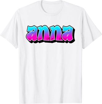 BDAZ Anna Graffiti Personalisierter Name Blau Rosa Frauen M&auml;dchen T-Shirt