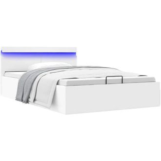vidaXL Cadre de lit &agrave; rangement avec led blanc similicuir 120x200 cm