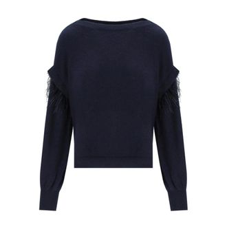 Twinset Femme, Pulls, Bleu, Taille: 36 FR Pull en maille dangora avec plumes