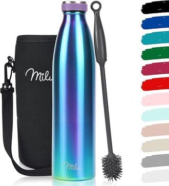 Milu Bouteille deau en Acier Inoxydable - Double paroi isol&eacute;e sous vide - Bouche Standard Gourde - 350ml 500ml / 750ml / 1000ml/ 1.5l - sans BPA - Thermo G