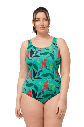 Ulla Popken Damen Alice, Softline, Blätter im Wasser Badeanzug, Helles Seegrün, 46-48