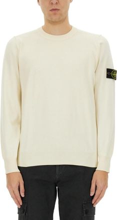 Stone Island Logo Knit Cotton Sweater - Ivory
