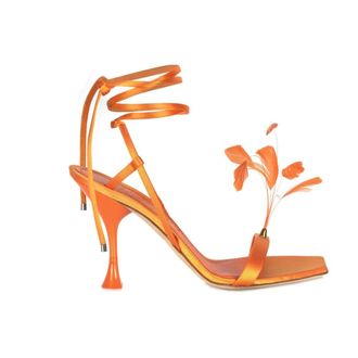 3Juin Satin Sandale mit Federn und eckiger Zehenpartie - - Shoes - Damen - Orange - 37 EU