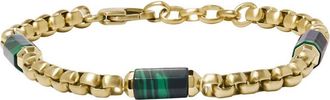 Fossil Edelstahlarmband f&uuml;r Herren mit Karabiner oder Faltschlie&szlig;e, Gold und Gr&uuml;n