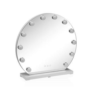 VERSA Runder Spiegel mit 12 LED-Leuchten und Standma&szlig; (H x L x B) 50 x 5 x 50 cm, Wei&szlig;