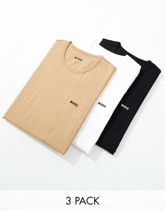 HUGO BOSS Lot de 3 t-shirts &agrave; logo - Blanc/marron fauve/noir-Multicolore