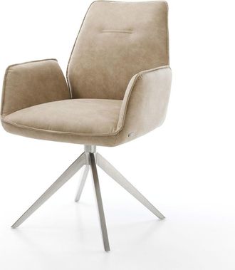 DELIFE Esszimmerstuhl Zoa-Flex Mikrofaser Beige Vintage Kreuzgestell breit Edelstahl Taschenfederkern, Esszimmerst&uuml;hle